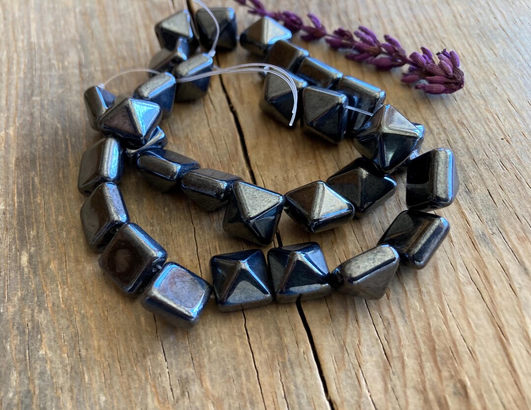 Czech Pressed Glass Stud Beads ~ Chunky Pyramid 2 Hole Beads ~ Luster ...