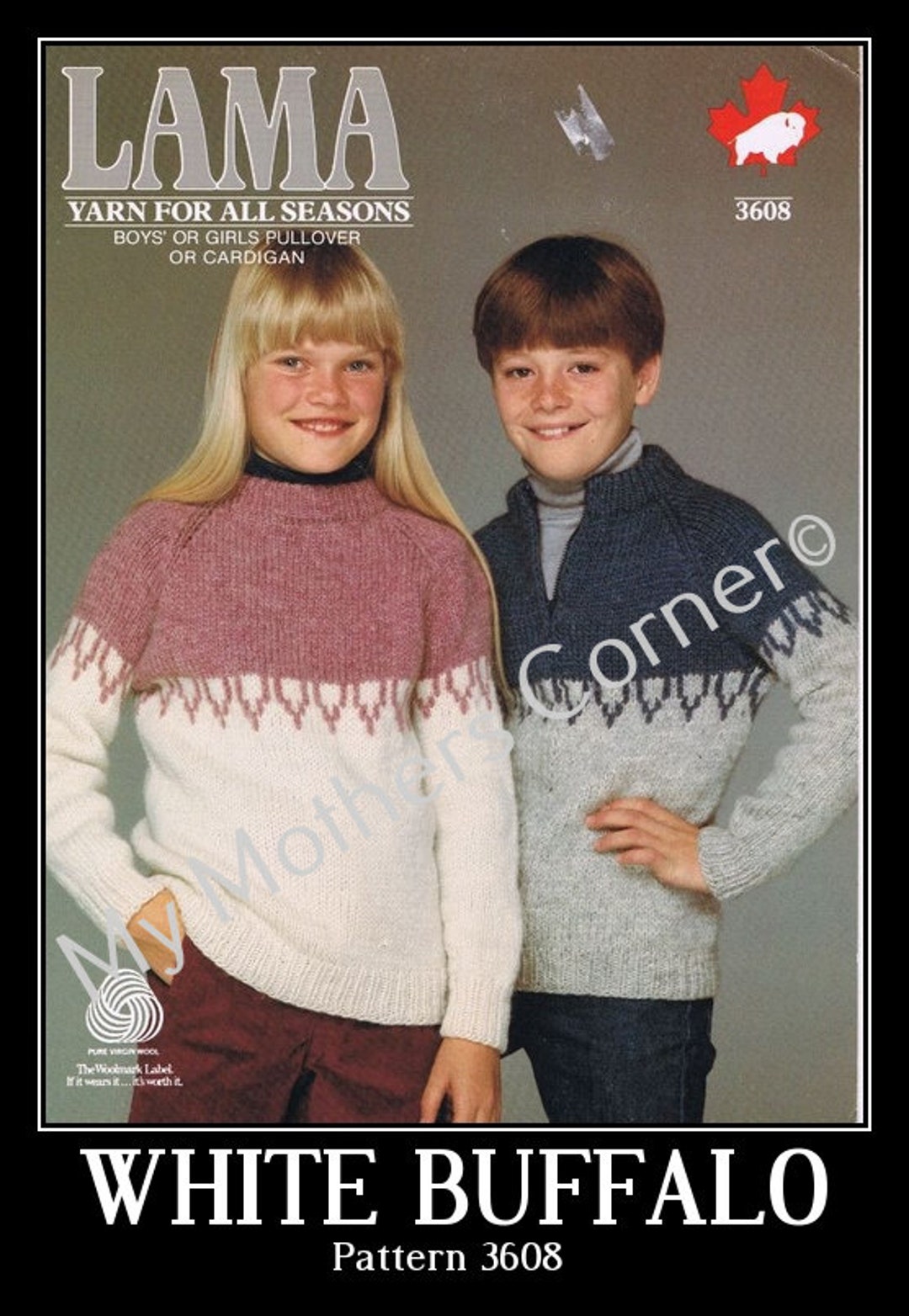 White Buffalo ,#3608, Pdf Pattern, Cowichan Style, Vintage, White ...