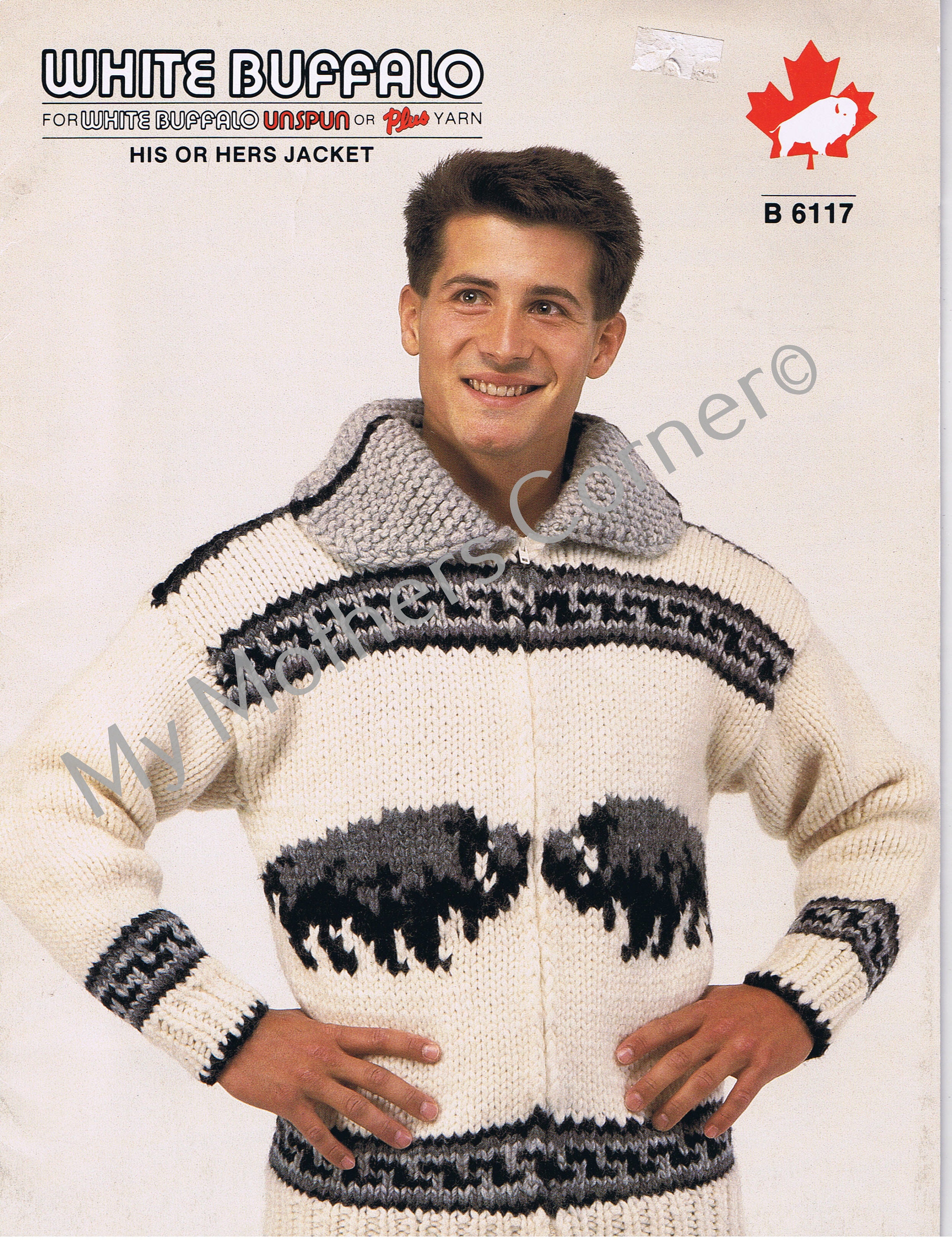 White Buffalo,#b6117, Pdf Pattern, Cowichan Style, Vintage, White ...
