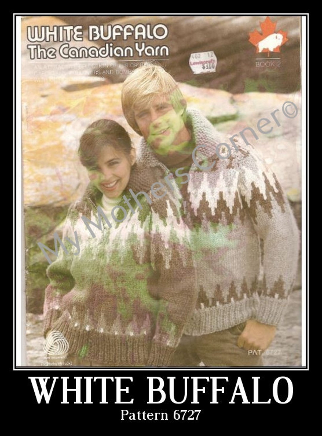 White Buffalo,#6727, Pdf Pattern, Cowichan Style, Vintage, White ...
