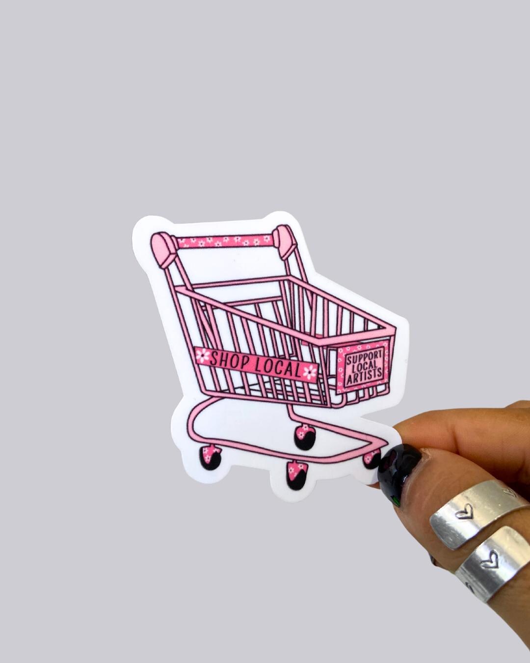 Pink Shopping Cart Waterproof Sticker | Shop Local Magnet | Waterproof ...