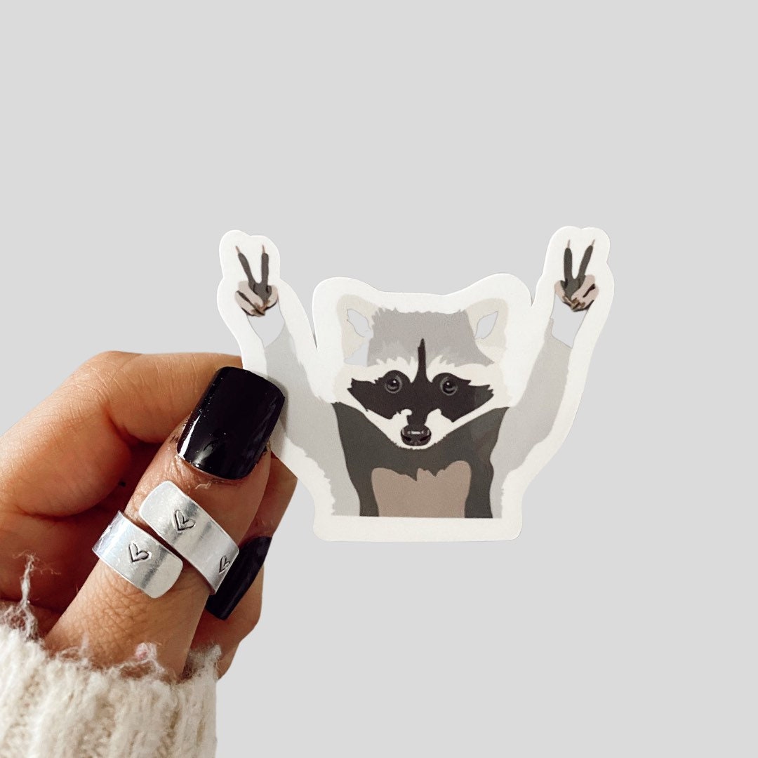 Raccoon Peace Sign Waterproof Sticker Funny Racoon Peace - Etsy