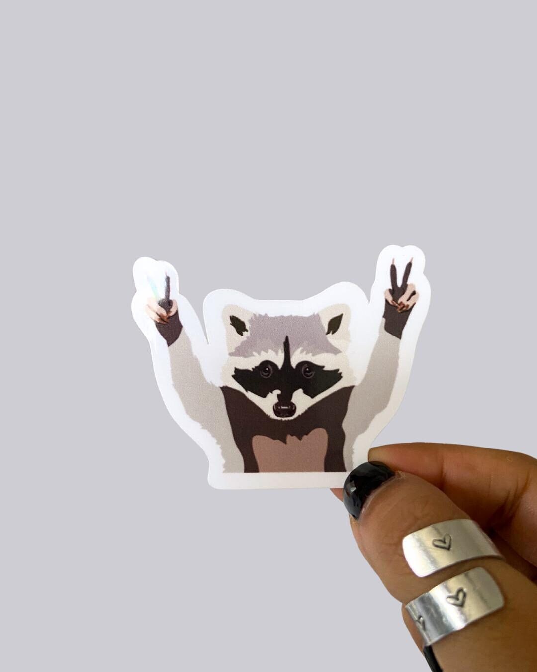 Raccoon Peace Sign Waterproof Sticker | Funny Racoon Peace Sign Magnet ...