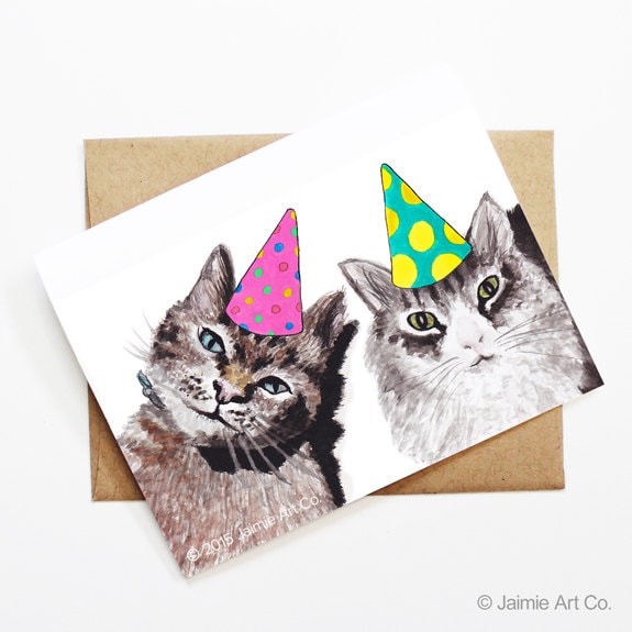 Birthday Card - Cats, Animal Birthday, Animal Card, Cute Greeting Card ...