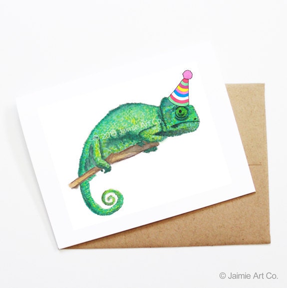 Birthday Card - Chameleon, Animal Birthday, Animal Card, Cute Greeting ...