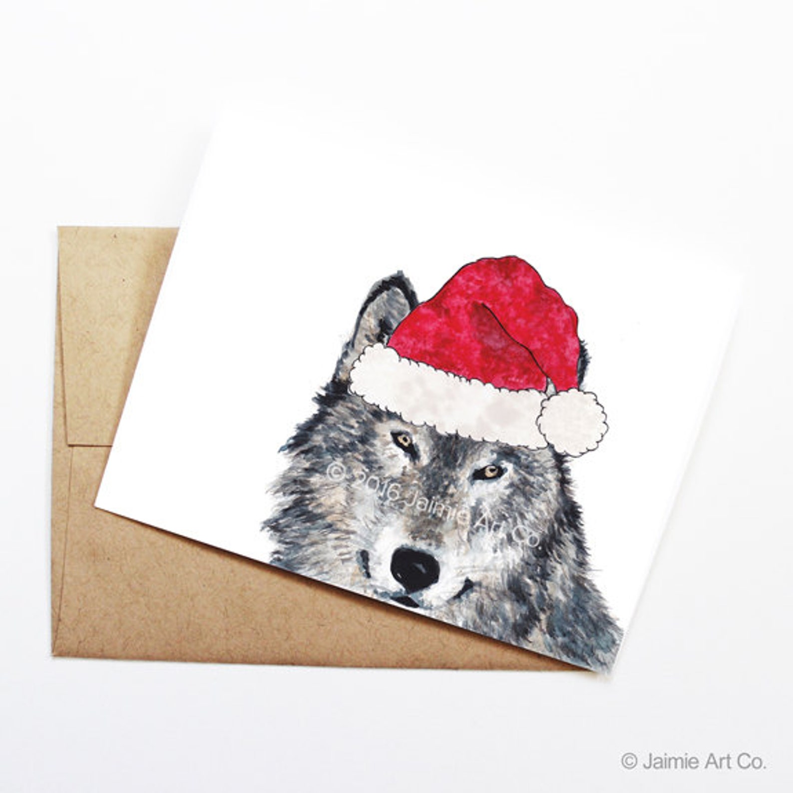 Christmas Card Wolf Cute Christmas Card Animal Christmas - Etsy