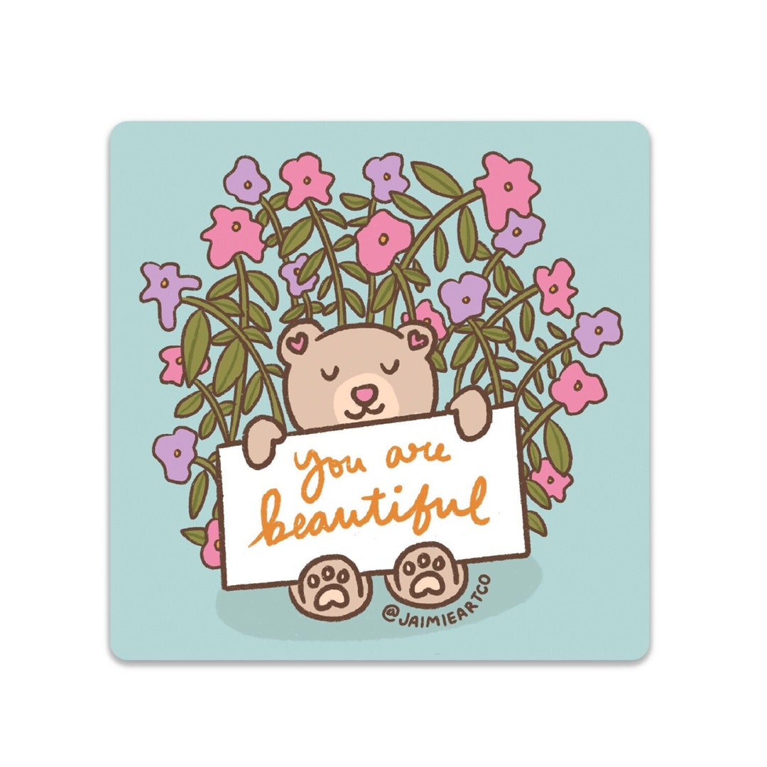 You Are Beautiful Sticker - Sticker for Water Bottle Cute Bear Sticker ...