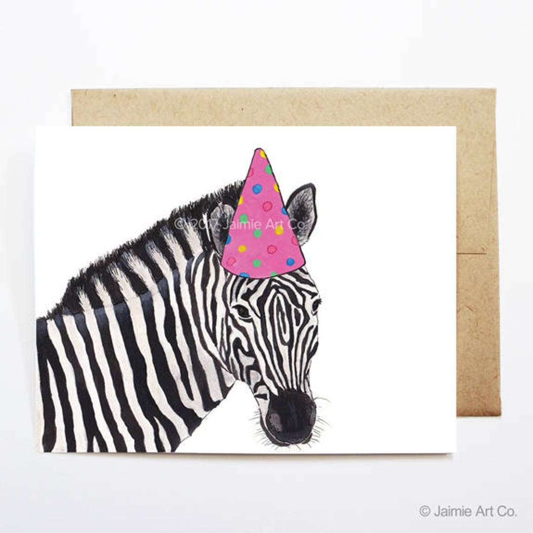 Birthday Card - Zebra, Animal Birthday, Animal Card, Cute Greeting Card ...