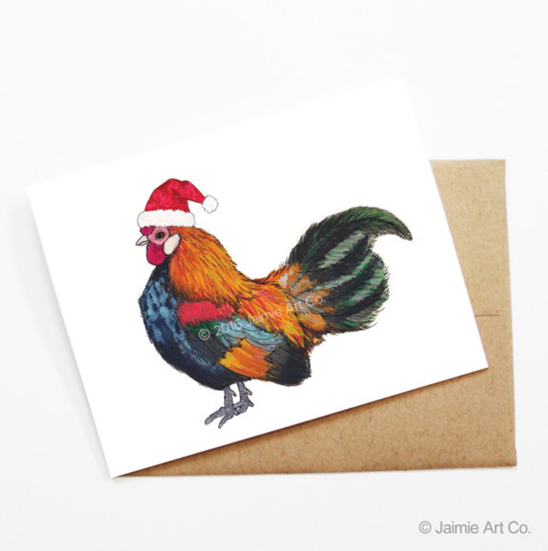Christmas Card - Rooster, Cute Christmas Card, Animal Christmas Card ...