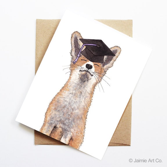 Graduation Card Fox Grad Card College Graduation High | Etsy