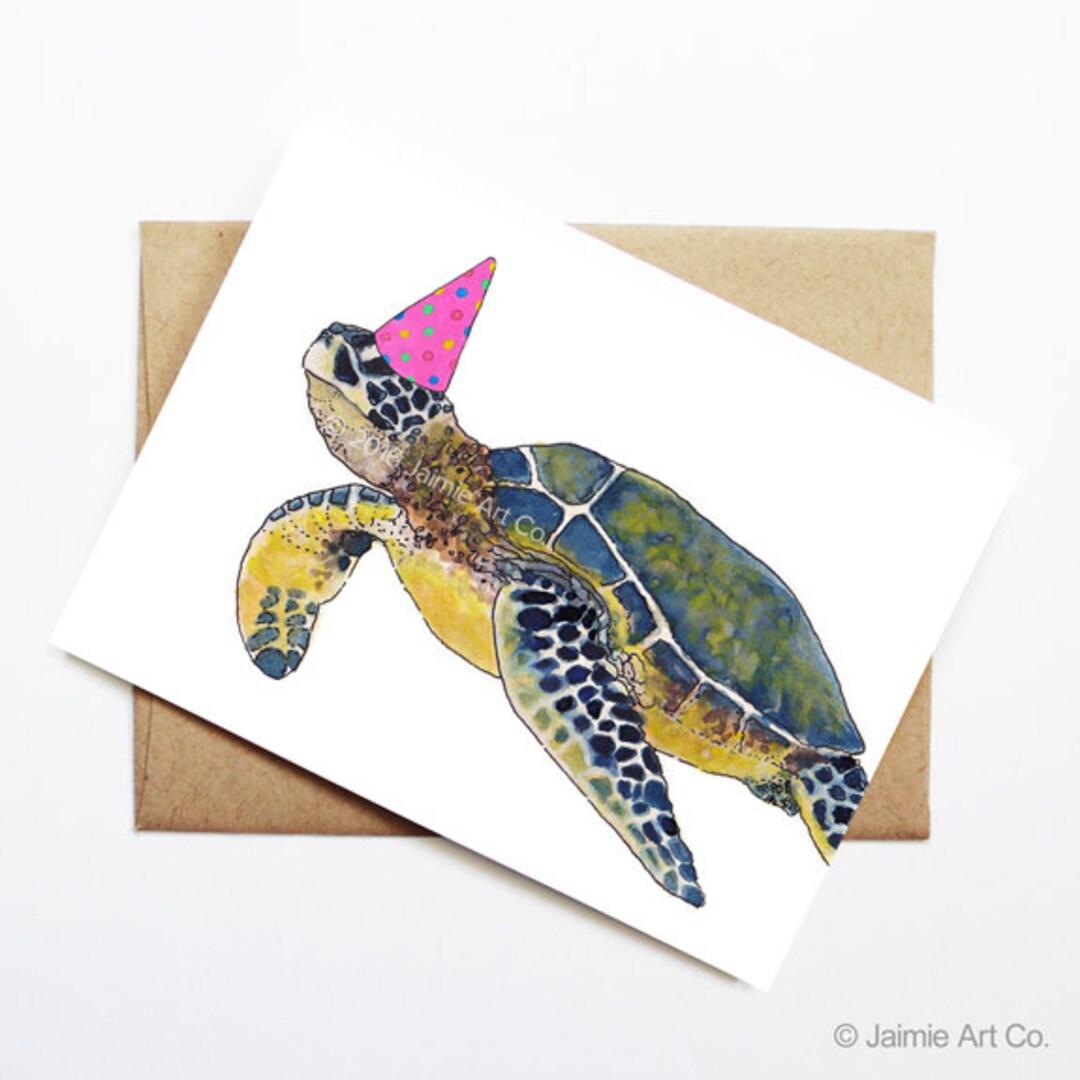 Birthday Card - Turtle, Animal Birthday, Animal Card, Cute Greeting ...