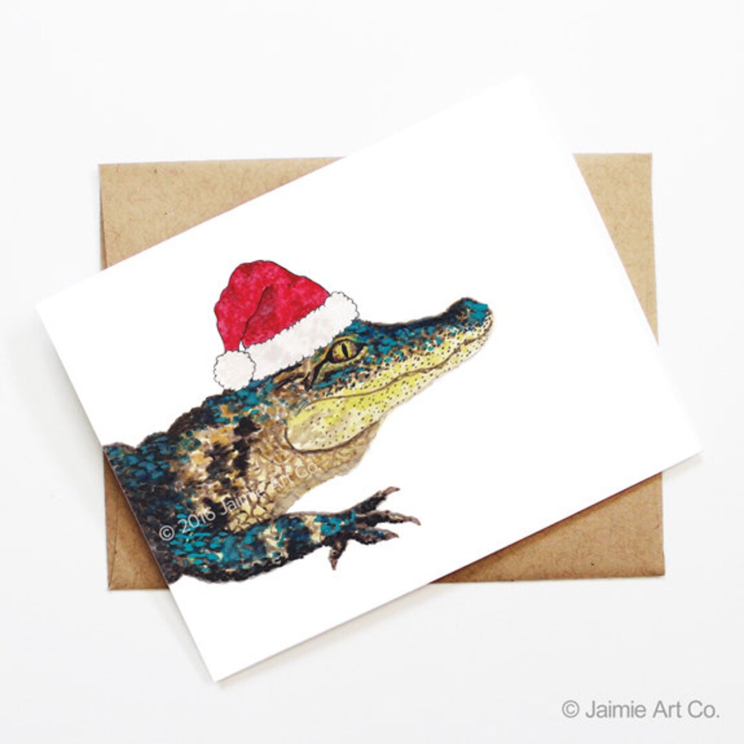 Carte de Noël Crocodile, jolie carte de Noël, carte de Noël animal ...