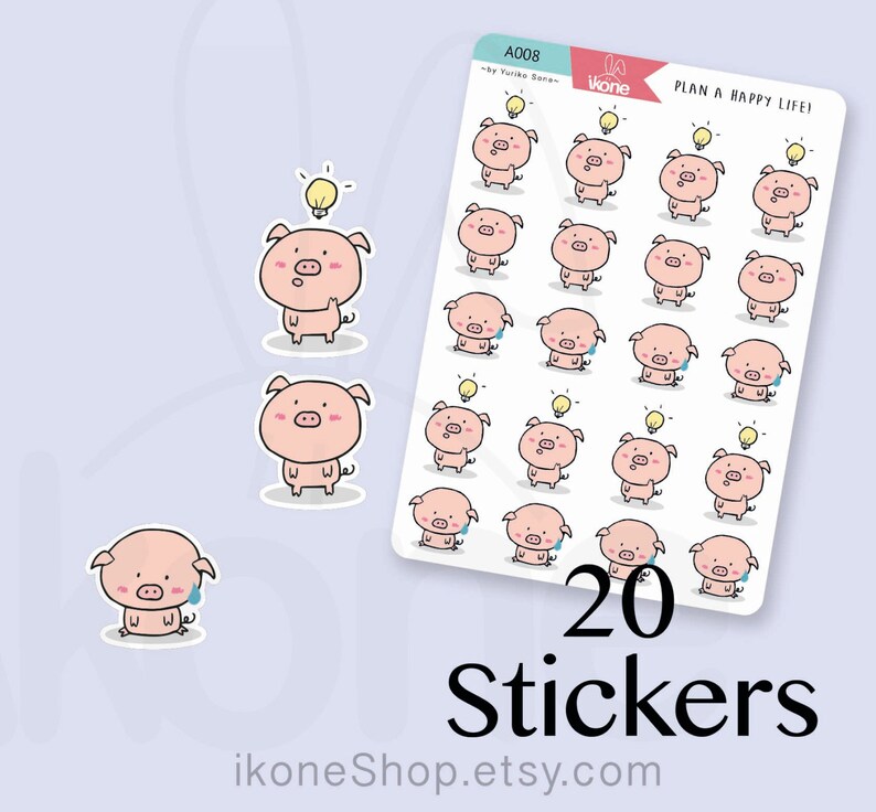 20 Cute Pig Stickers for planner kawaii piggy sticker sheet | Etsy