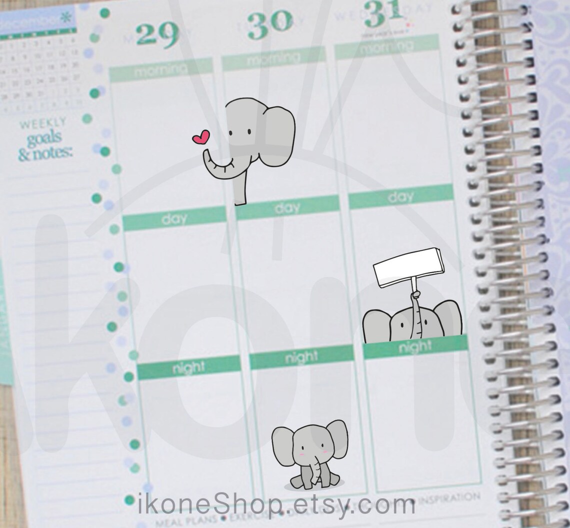 Cute Elephant Planner Stickers, Baby Elephant Printable Stickers for ...