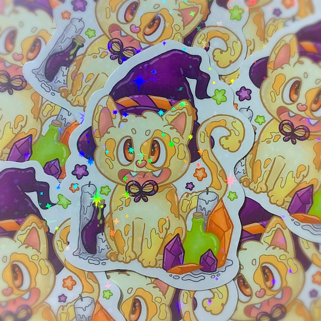 Witch Cat Holo Vinyl Sticker - Etsy