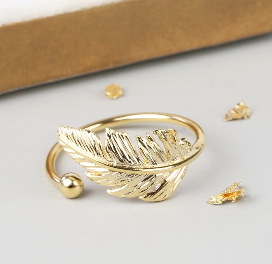 Adjustable Gold Feather Ring - Etsy