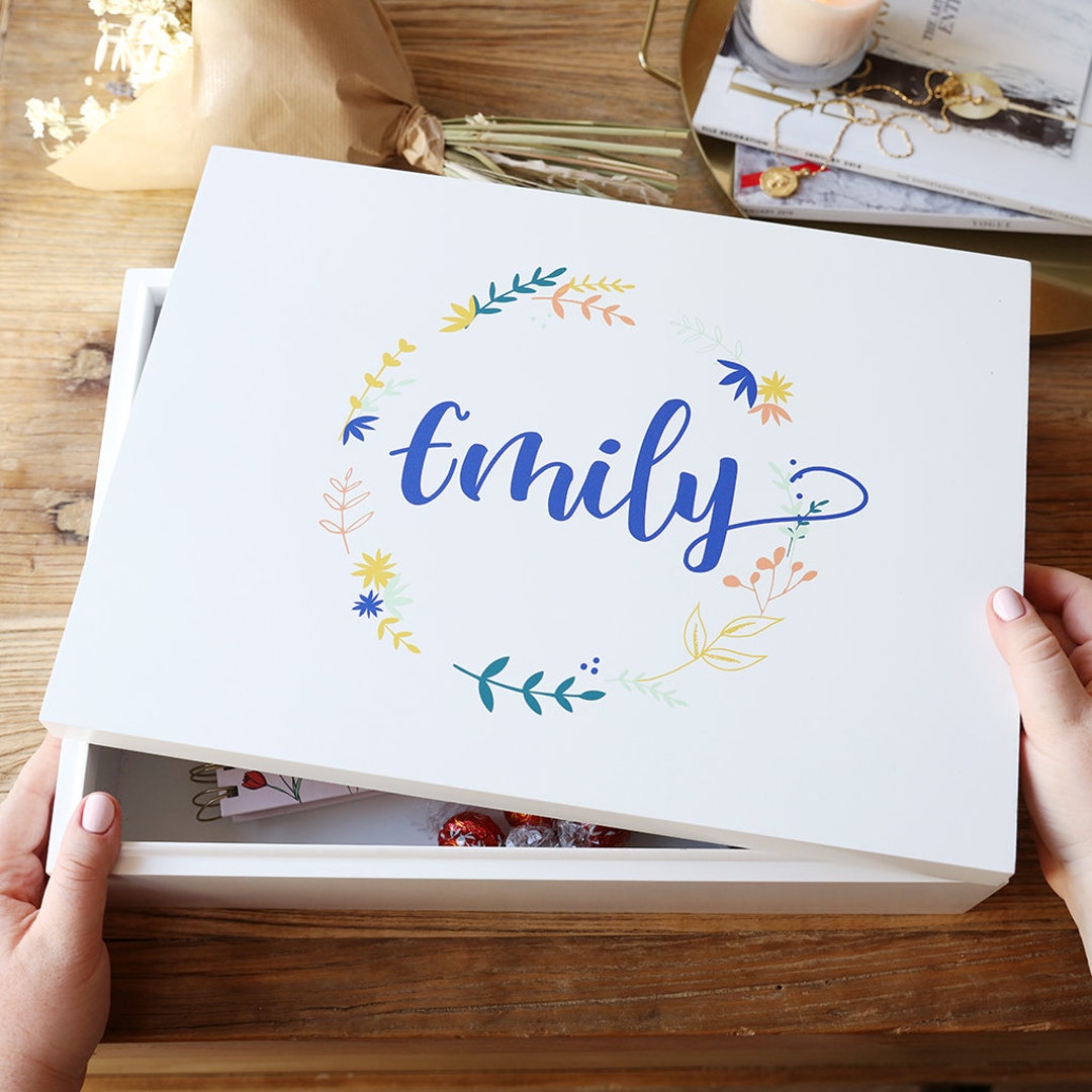 Personalised Colourful Wreath White Wooden Box Medium - Etsy