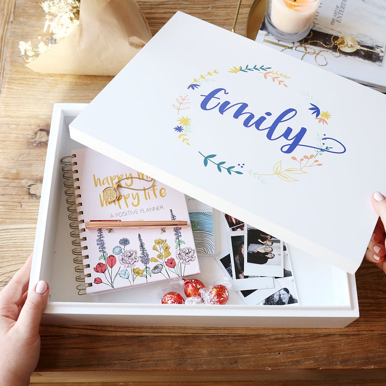 Personalised Colourful Wreath White Wooden Box Medium - Etsy