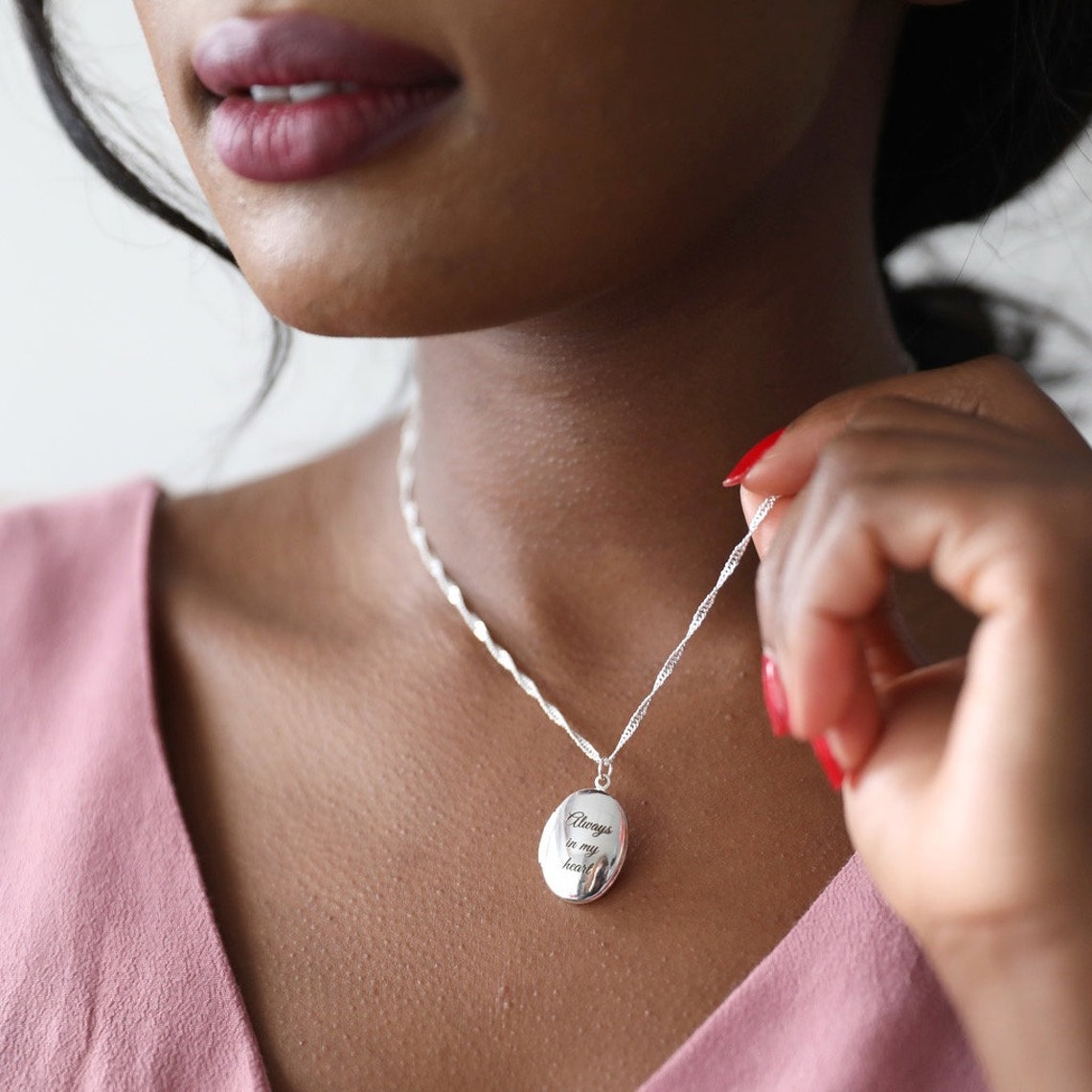 Personalised Fingerprint Oval Locket Necklace Silver Gold | Etsy
