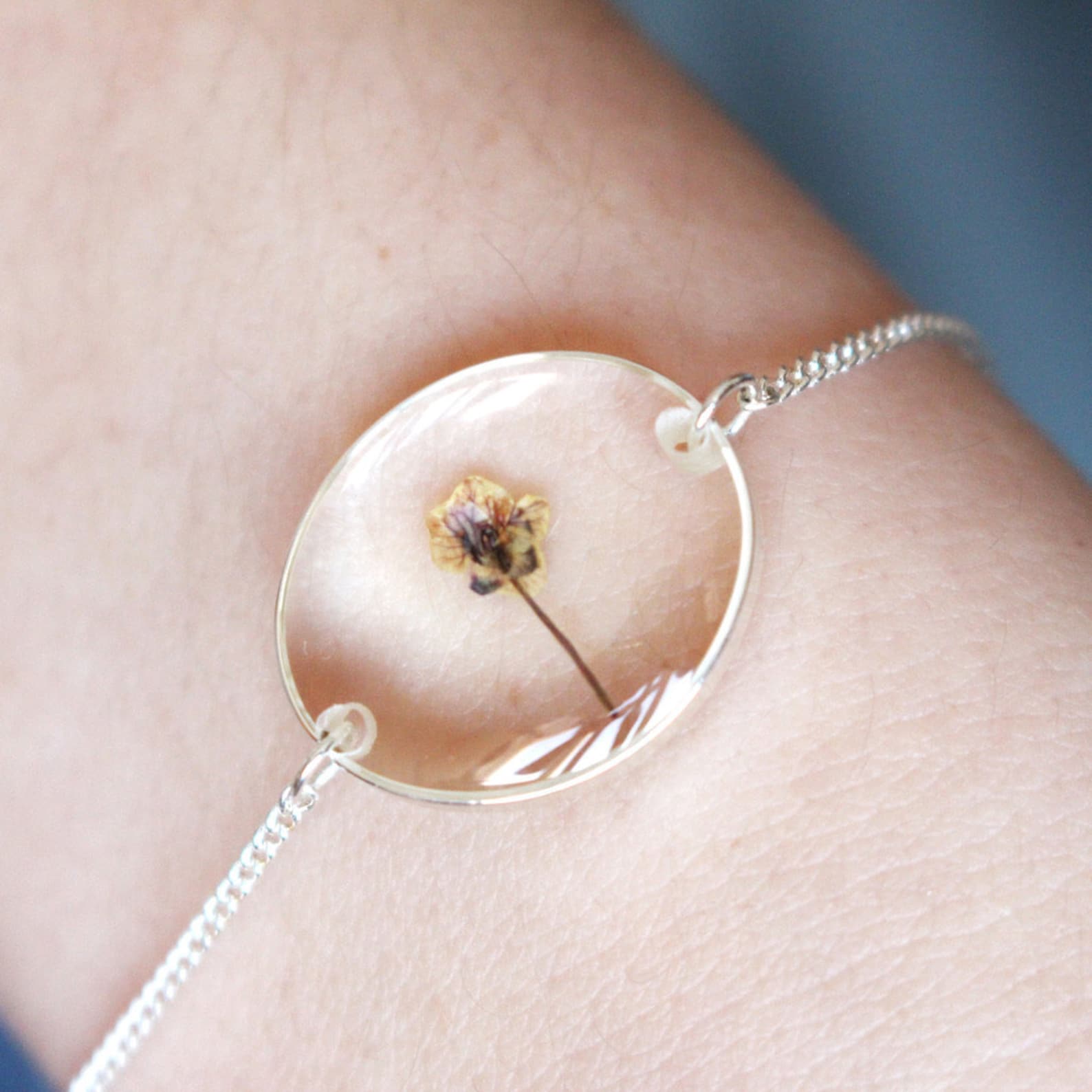 Pressed Birth Flower Charm Bracelet in Silver - Etsy