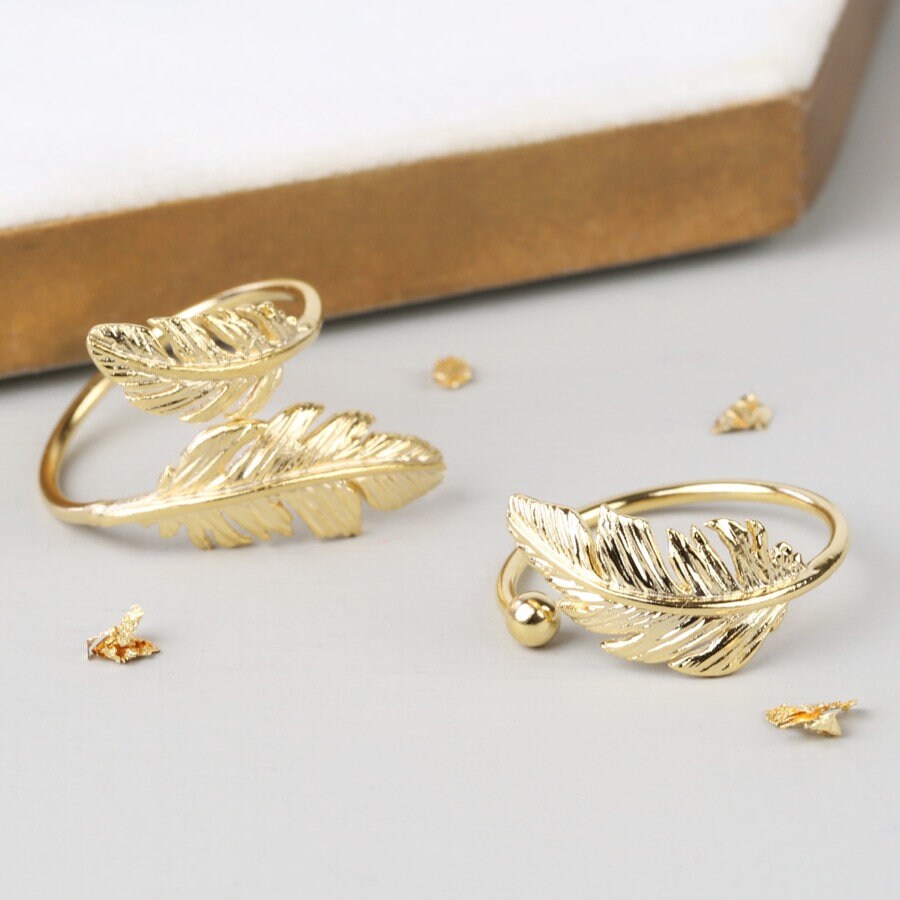 Adjustable Gold Feather Ring - Etsy