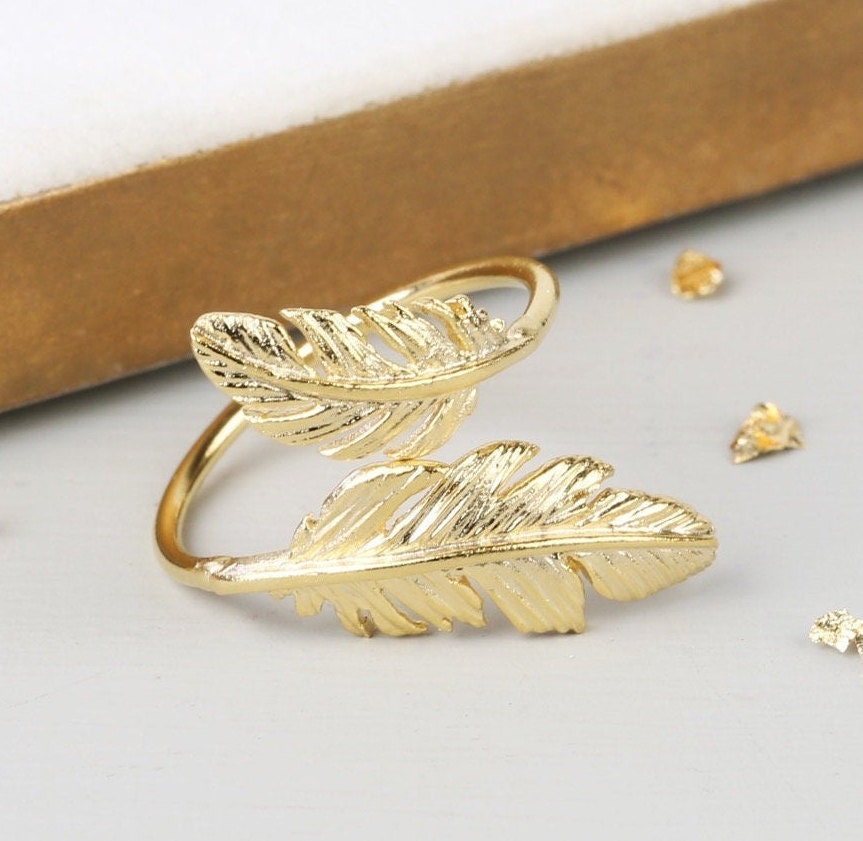 Adjustable Gold Feather Ring - Etsy