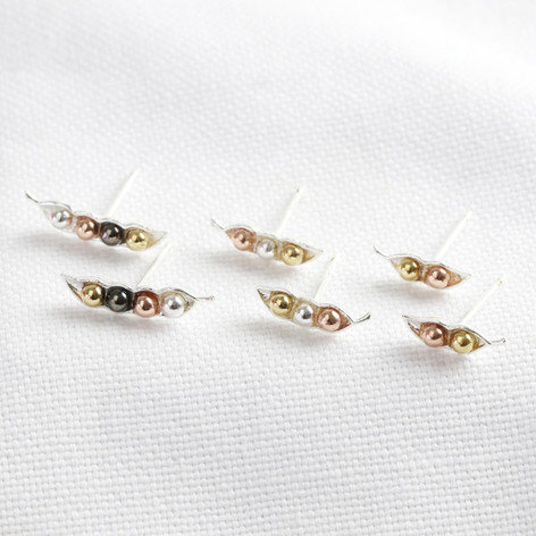 Mixed Metal Peas in a Pod Stud Earrings Silver Gold Rose - Etsy