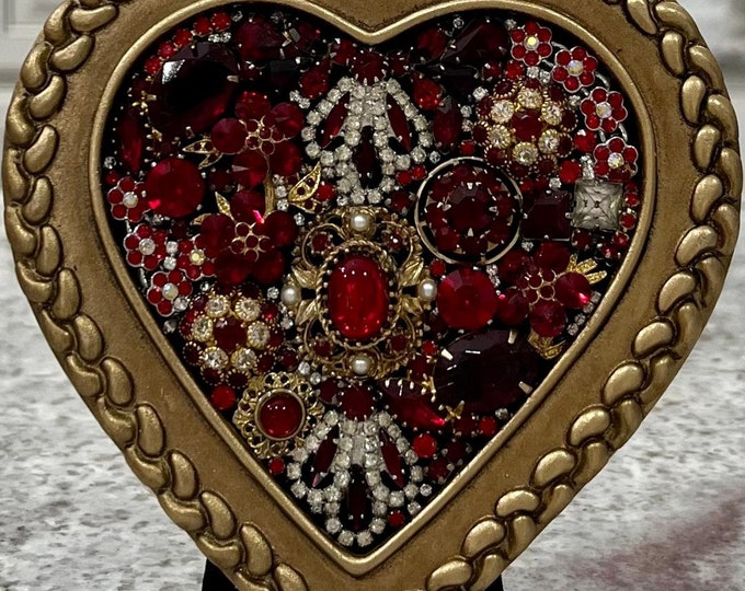 Framed Heart Art /handmade With Vintage Jewelry/original - Etsy