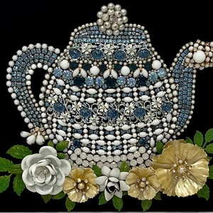 Handmade Unique Tea Pot With Flowers Framed Art From Vintage Jewelry - Etsy