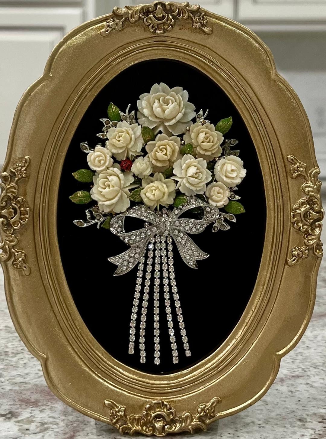 Framed Art Flower Bouquet /handmade With Vintage Jewelry - Etsy