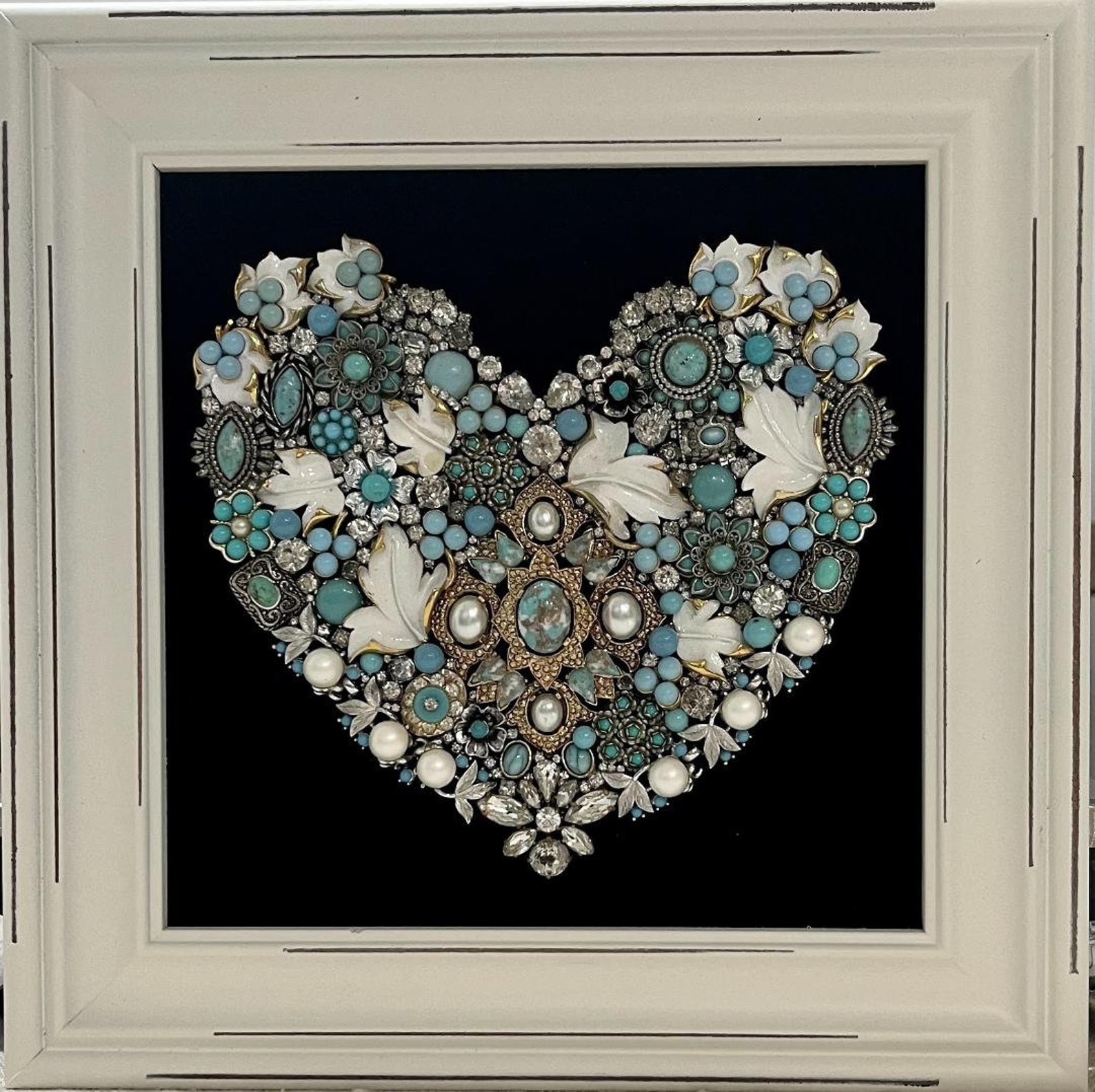 Framed Heart Art /handmade With Vintage Jewelry/original - Etsy