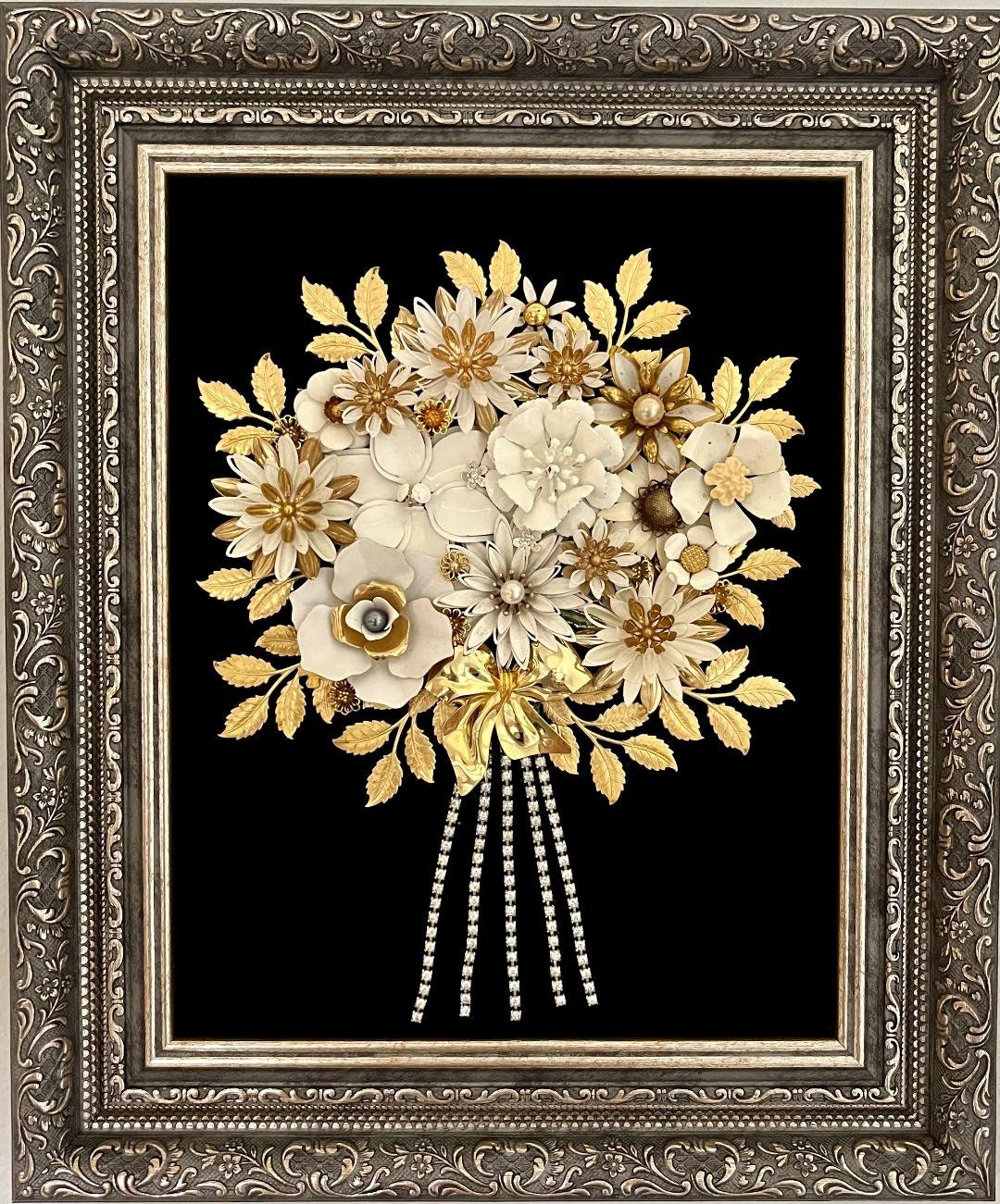 Framed Art Flower Bouquet With Enamel Flowers/handmade With - Etsy
