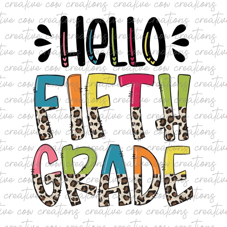 Hello Fifth Grade PNG 5th Grade Leopard Split Doodle Font - Etsy