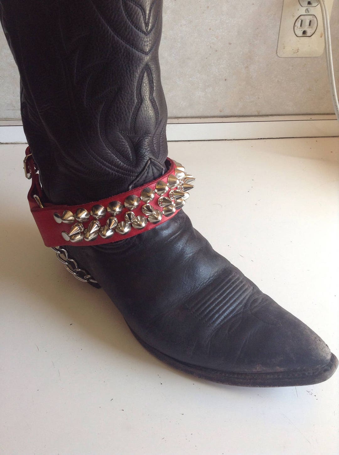 Red Spiked and Studded Punk Bootstrap - Etsy