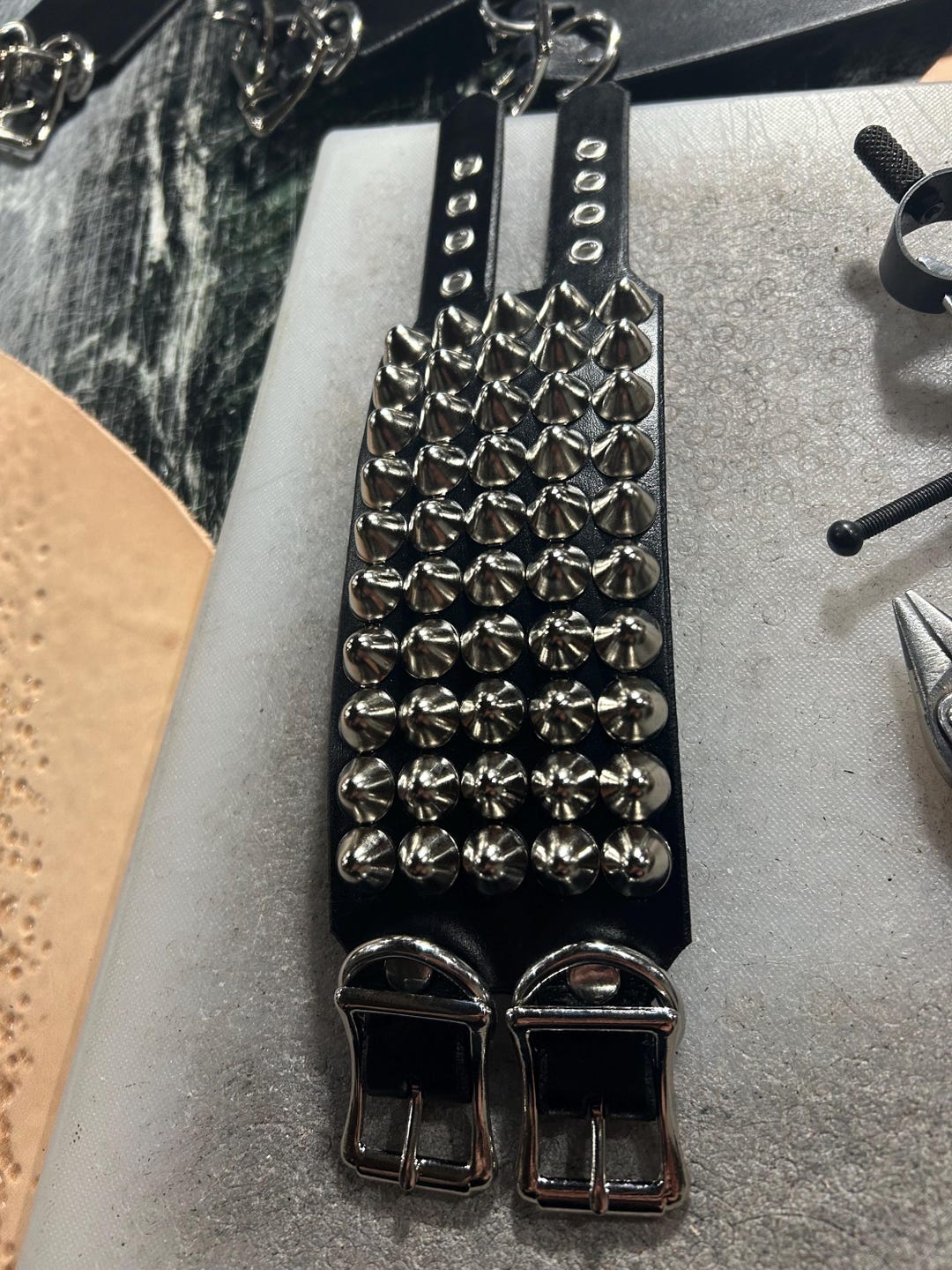 Five-row English Cone Studded Leather Cuff | SEXMAN LEATHER - Etsy