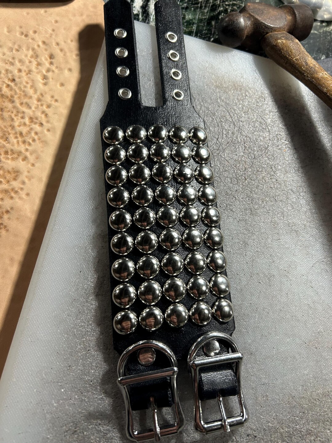 Five Row Dome Studded Leather Cuff | SEXMAN LEATHER - Etsy