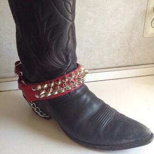 Red Spiked and Studded Punk Bootstrap - Etsy