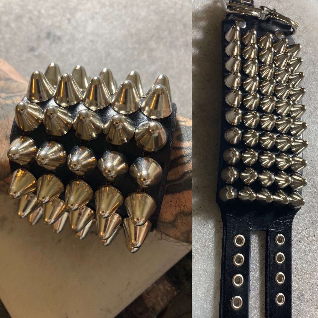 Five-row Tall Cone Studded Leather Cuff | SEXMAN LEATHER - Etsy