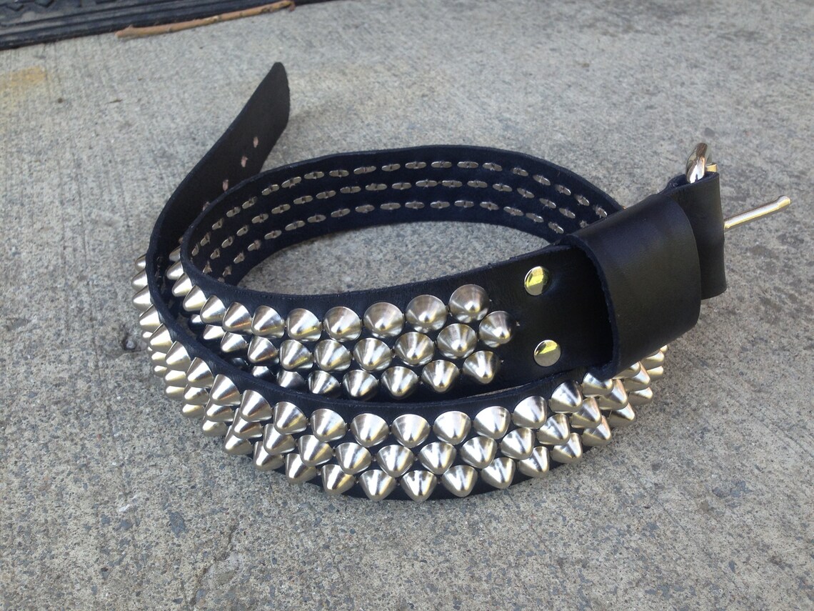 Three Row Cone Studded Belt Staggered | Etsy