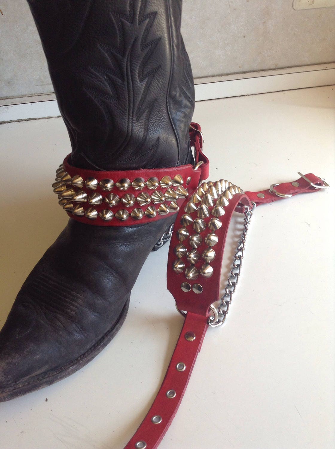 Pair of Red Three Row Studded Bootstraps - Etsy