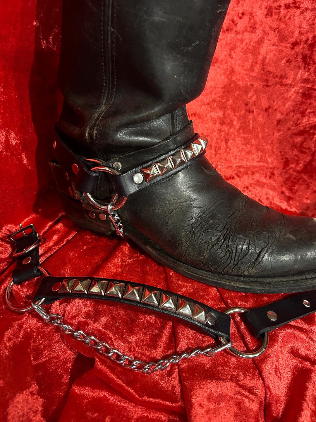 One-row Pyramid Studded Leather Bootstraps (pair) | SEXMAN LEATHER - Etsy