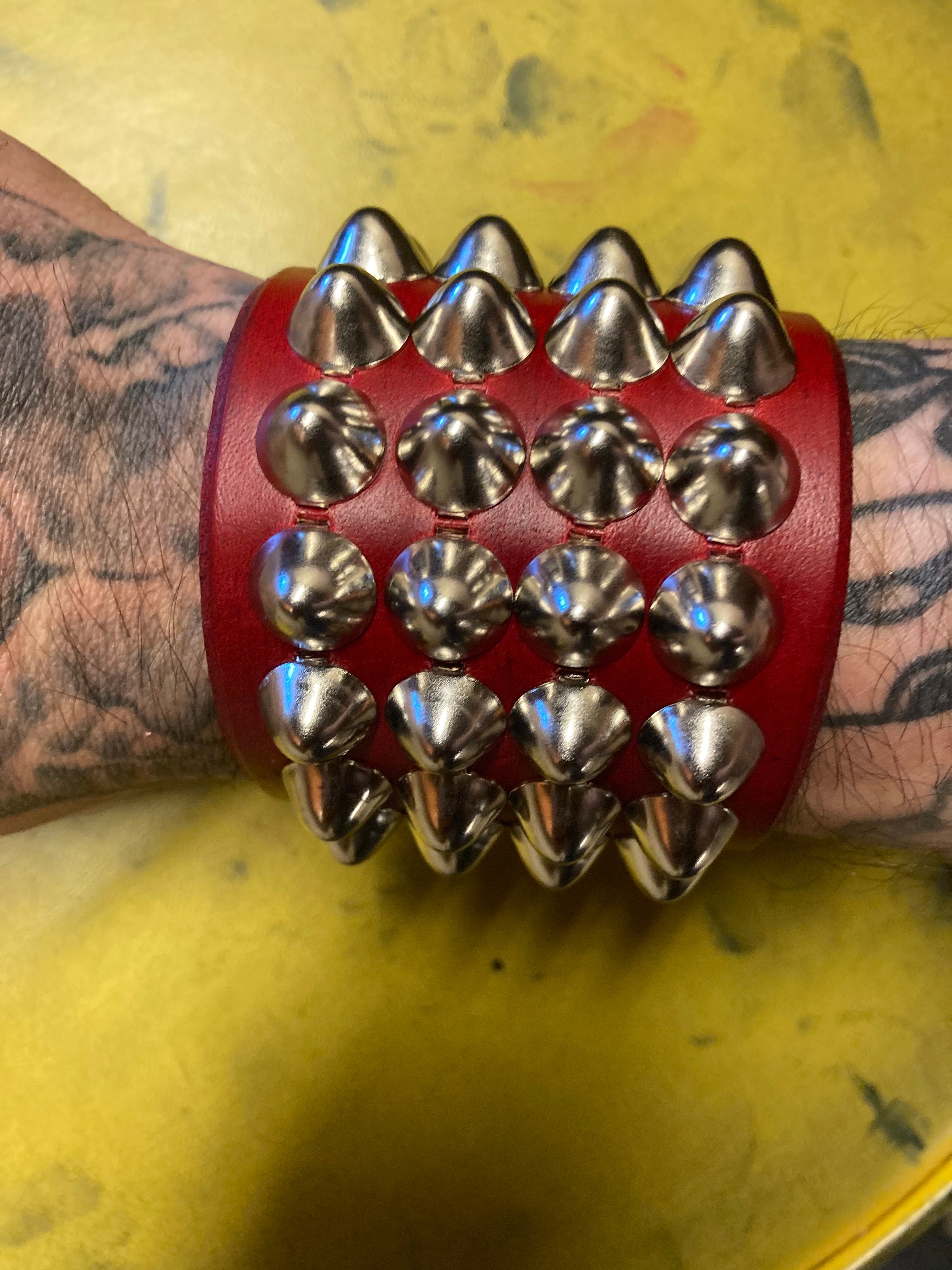 Red Four Row English Cone Studded Bracelet - Etsy