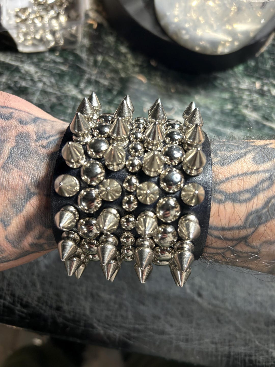 Skeleton Cuff | SEXMAN LEATHER | Small Dome, Spikes & Tiny Dome Studded ...