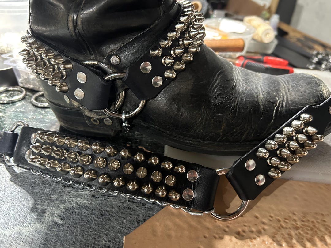 Spike & Short Tall Cone Studded Leather Bootstraps (pair) | SEXMAN LEATHER - Etsy