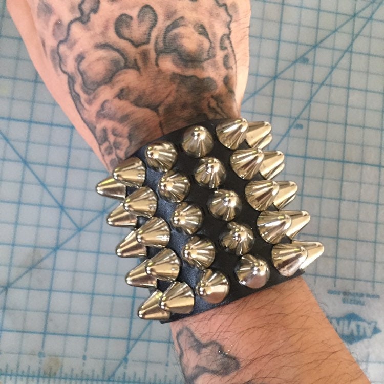 Five-row Tall Cone Studded Leather Cuff | SEXMAN LEATHER - Etsy