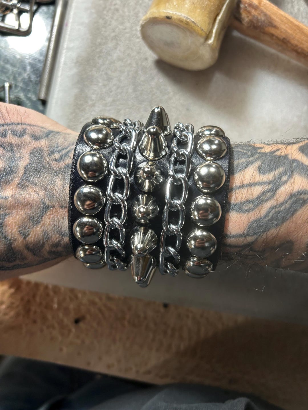 Diabolacuff | SEXMAN LEATHER Chain, Tall Cone & Dome Studded Leather ...