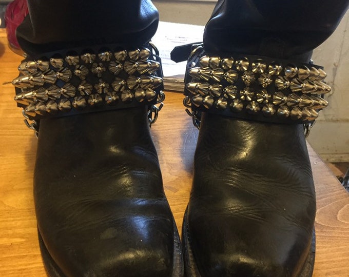Four-row Tall Cone Studded Leather Bootstraps (pair) | SEXMAN LEATHER - Etsy