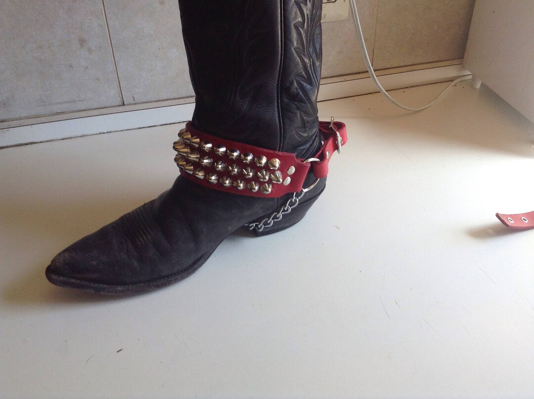 Single Three Row Studded Bootstrap on Red Leather - Etsy