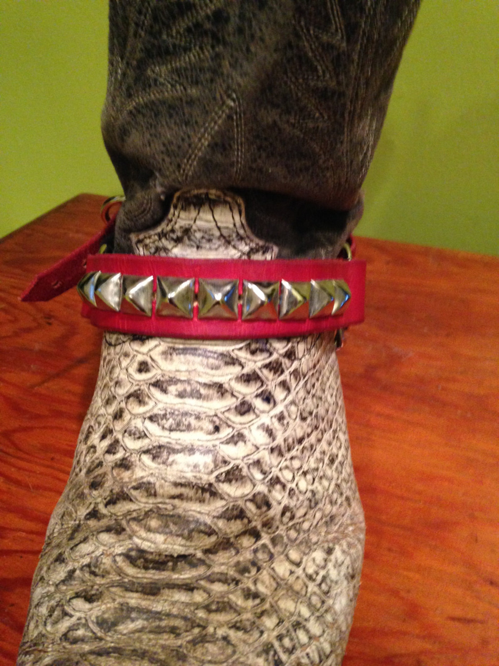 Red leather studded bootstrap | Etsy