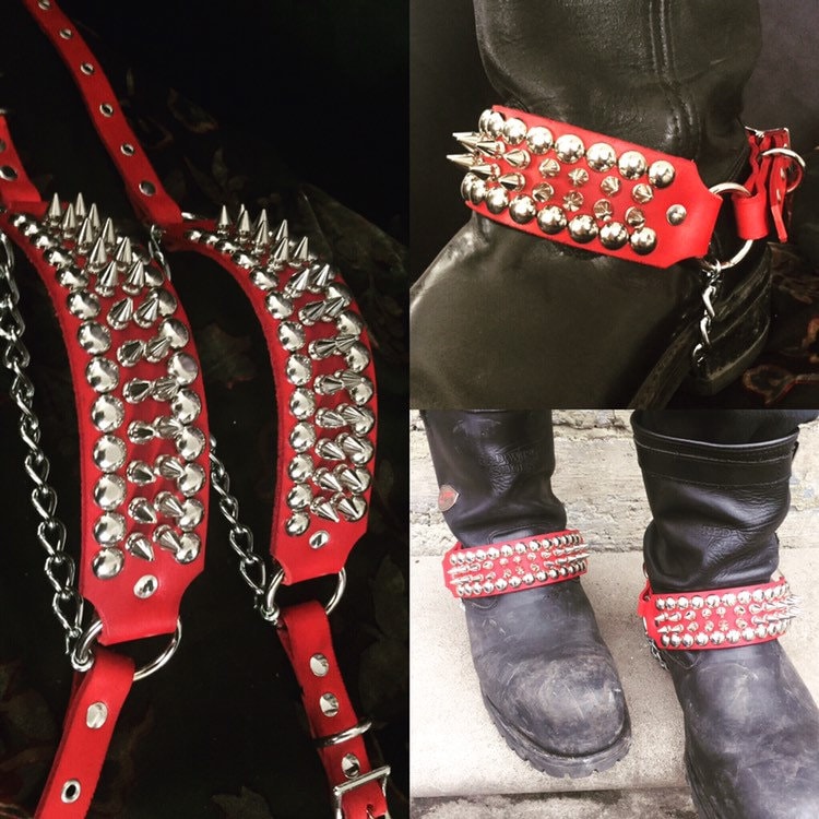 Pair of Red Leather Bootstraps With Dome/ Spikes - Etsy